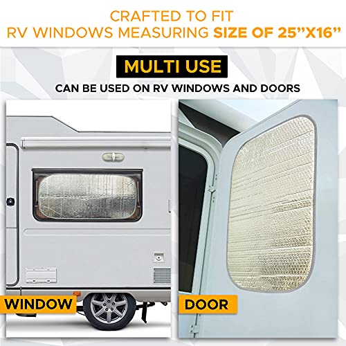 EcoNour RV Window Shade | Foldable Trailer Door Window Cover for Total UV Protection | Camper Window Shade for Privacy Blackout | Trailer Accessories for Camper Windows | 25x16 inches