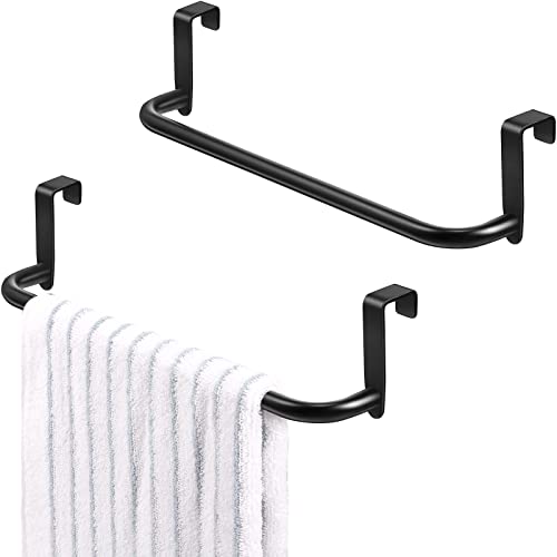 Metal Towel Bar Kitchen Cabinet Towel Rack Strong Steel Towel Bar Rack for Hanging on Inside or Outside of Doors, Home Kitchen Bathroom, Hand Towels, Dish Towels and Tea Towels (Black,2 Pieces)