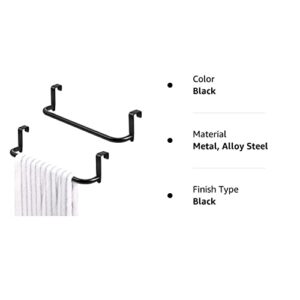 Metal Towel Bar Kitchen Cabinet Towel Rack Strong Steel Towel Bar Rack for Hanging on Inside or Outside of Doors, Home Kitchen Bathroom, Hand Towels, Dish Towels and Tea Towels (Black,2 Pieces)