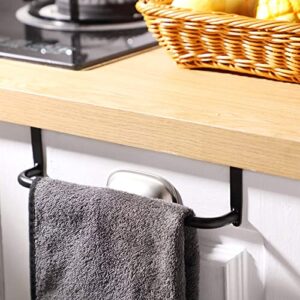 Metal Towel Bar Kitchen Cabinet Towel Rack Strong Steel Towel Bar Rack for Hanging on Inside or Outside of Doors, Home Kitchen Bathroom, Hand Towels, Dish Towels and Tea Towels (Black,2 Pieces)