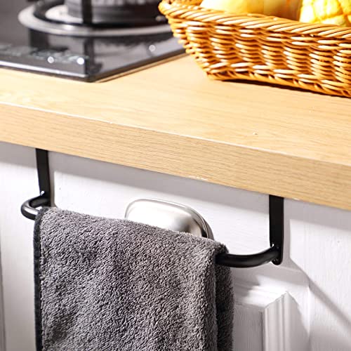 Metal Towel Bar Kitchen Cabinet Towel Rack Strong Steel Towel Bar Rack for Hanging on Inside or Outside of Doors, Home Kitchen Bathroom, Hand Towels, Dish Towels and Tea Towels (Black,2 Pieces)