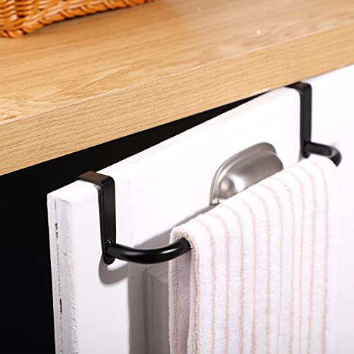 Metal Towel Bar Kitchen Cabinet Towel Rack Strong Steel Towel Bar Rack for Hanging on Inside or Outside of Doors, Home Kitchen Bathroom, Hand Towels, Dish Towels and Tea Towels (Black,2 Pieces)