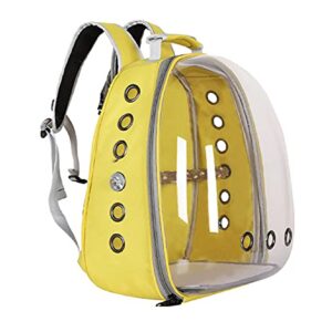 JingShi Bird Carrier Backpack Bubble Bird Travel Carrier Backpack with Standing Perch&Feeding Bowl Pet Parrot Space Capsule Transparent Backpack Breathable 360degree Sightseeing (Yellow)