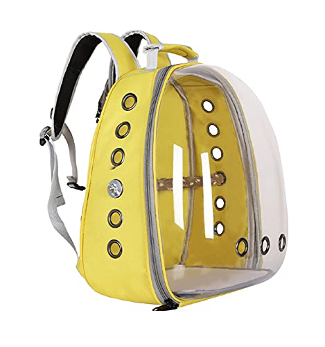 JingShi Bird Carrier Backpack Bubble Bird Travel Carrier Backpack with Standing Perch&Feeding Bowl Pet Parrot Space Capsule Transparent Backpack Breathable 360degree Sightseeing (Yellow)