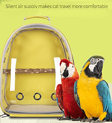 JingShi Bird Carrier Backpack Bubble Bird Travel Carrier Backpack with Standing Perch&Feeding Bowl Pet Parrot Space Capsule Transparent Backpack Breathable 360degree Sightseeing (Yellow)