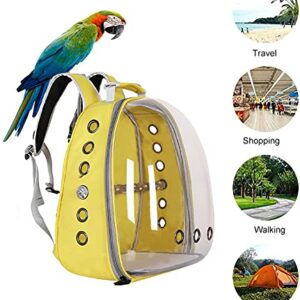 JingShi Bird Carrier Backpack Bubble Bird Travel Carrier Backpack with Standing Perch&Feeding Bowl Pet Parrot Space Capsule Transparent Backpack Breathable 360degree Sightseeing (Yellow)