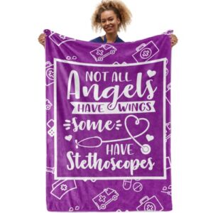 innobeta nurse blanket, warm soft fuzzy blanket for women, nurse gift for female nurse, rn, retired nurse on national nurse day, nursing school graduation throw blanket for bed, couch-purple