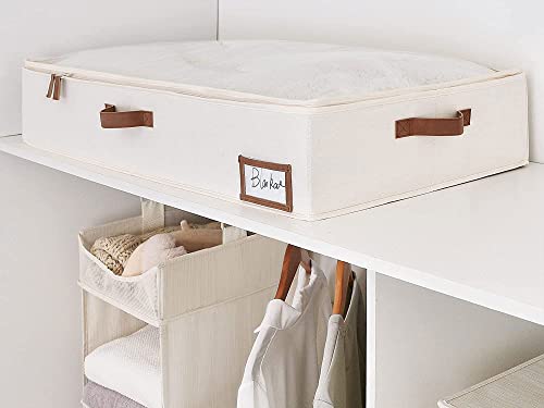 StorageWorks Underbed Storage Box, Under Bed Clothes Organizer With Sturdy Structure and Ultra Thick Fabric, Ivory White, Large, 2 pack