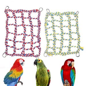 petmolico pet climbing rope net, rat hamster bird ferret hanging hammock cotton climbing rope ladder small animal activity toy, 2 pack, red + yellow