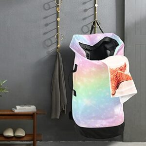 OTVEE Rainbow Pastel Clouds and Sky Laundry Backpack Bag, Large Laundry Bag with Straps for College, Apartment