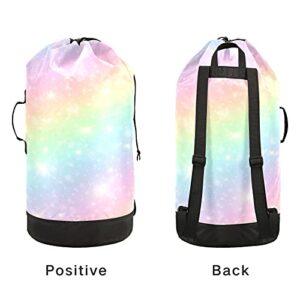 OTVEE Rainbow Pastel Clouds and Sky Laundry Backpack Bag, Large Laundry Bag with Straps for College, Apartment