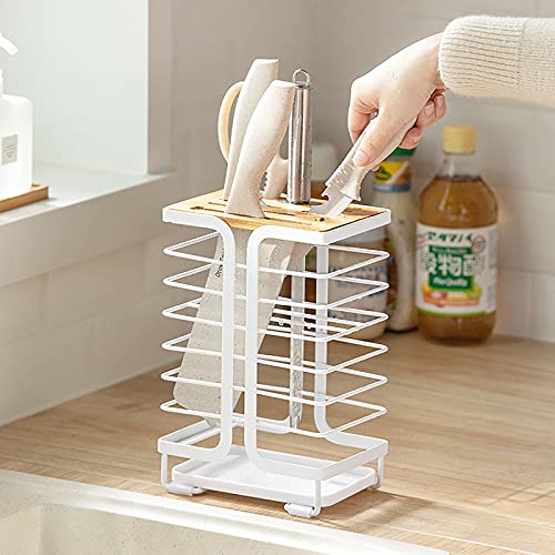 Cedilis Kitchen Knife Block with a Drip Tray, Solid Framed Knife Holder Storage Organizer for Kitchen Counter, 8 Slot