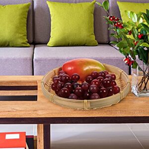 DOITOOL Round Serving Tray Bamboo Woven Round Basket Tray Wood Decorative Serving Tray for Breakfast Drinks Snack Coffee Table Decor Wall Hanging Home Decoration Round Wicker Tray