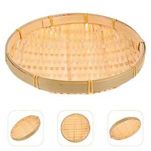 DOITOOL Round Serving Tray Bamboo Woven Round Basket Tray Wood Decorative Serving Tray for Breakfast Drinks Snack Coffee Table Decor Wall Hanging Home Decoration Round Wicker Tray