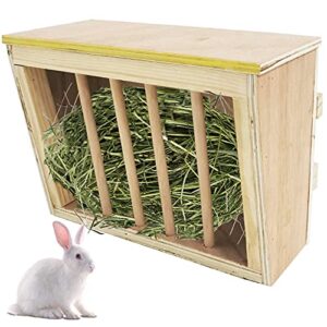 kathson rabbit hay feeder rack wooden food feeding manger bunny grass holder small animals less wasted food dispenser for rabbits guinea pig chinchilla hamster