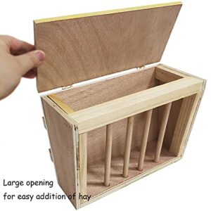 kathson Rabbit Hay Feeder Rack Wooden Food Feeding Manger Bunny Grass Holder Small Animals Less Wasted Food Dispenser for Rabbits Guinea Pig Chinchilla Hamster