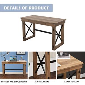 LOKATSE HOME Rustic Furniture Sturdy Modern Computer Table for Home Office, Wood and Metal Writing Desk with Drawer, Natural