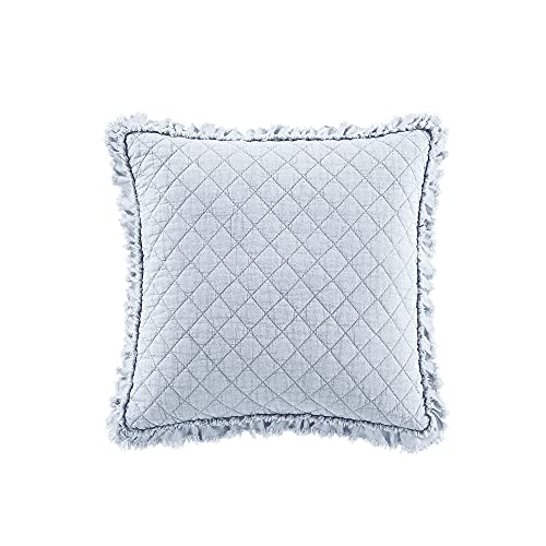 Brielle Home Ravi Stone Washed Solid Diamond Stitched Quilted Decorative Throw Pillow, 18"x18", Light Blue