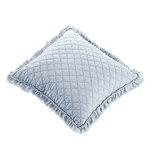 Brielle Home Ravi Stone Washed Solid Diamond Stitched Quilted Decorative Throw Pillow, 18"x18", Light Blue