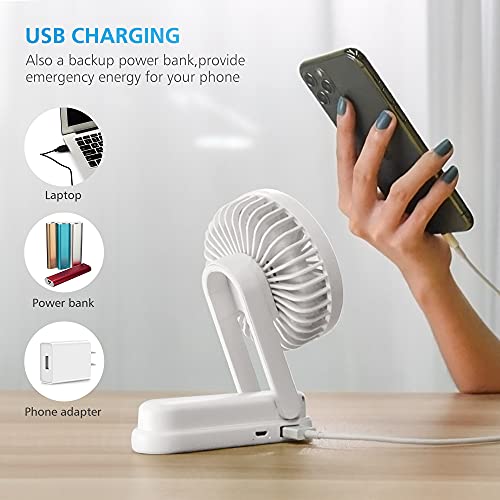 COMFIER Portable Fan,Small Personal Fan, Mini Handheld Fan,3 Speeds Rechargeable Hand held Fan with Power Bank, Foldable hand Fan for Outdoor,Sports,Travel,Women,Men,Kids