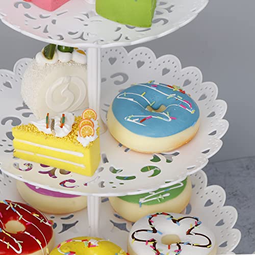 Set of 2 White 3-Tier Cupcake Dessert Stand with Base, Fruits Desserts Candy Sweets Buffet Display Plate Decor Serving Platter for Tea Party Wedding Birthday Baby Shower Celebration Home Decoration