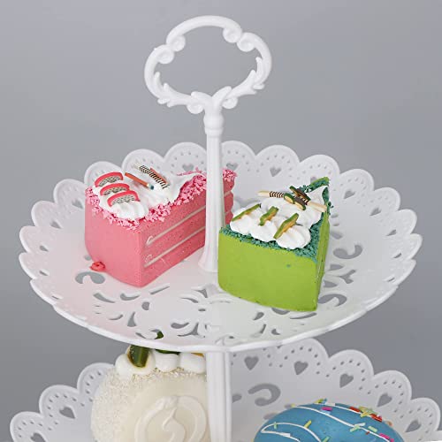 Set of 2 White 3-Tier Cupcake Dessert Stand with Base, Fruits Desserts Candy Sweets Buffet Display Plate Decor Serving Platter for Tea Party Wedding Birthday Baby Shower Celebration Home Decoration