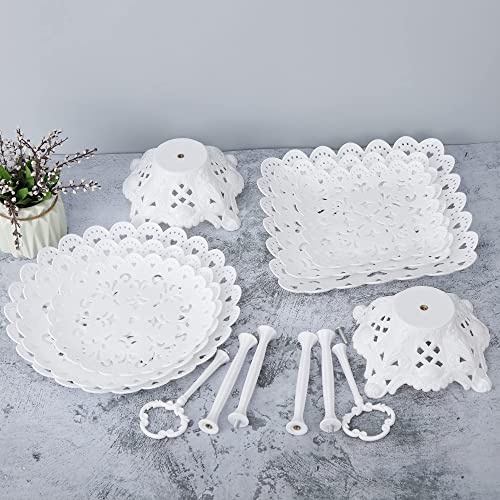 Set of 2 White 3-Tier Cupcake Dessert Stand with Base, Fruits Desserts Candy Sweets Buffet Display Plate Decor Serving Platter for Tea Party Wedding Birthday Baby Shower Celebration Home Decoration