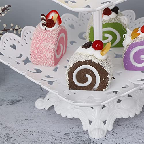 Set of 2 White 3-Tier Cupcake Dessert Stand with Base, Fruits Desserts Candy Sweets Buffet Display Plate Decor Serving Platter for Tea Party Wedding Birthday Baby Shower Celebration Home Decoration