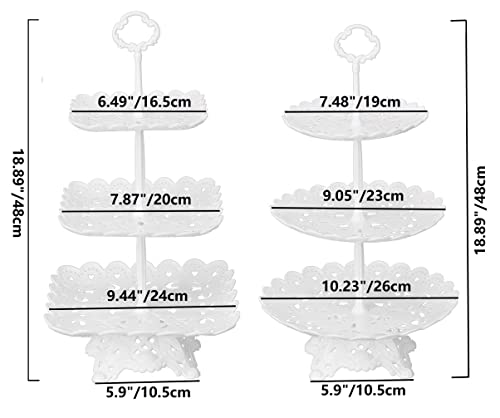 Set of 2 White 3-Tier Cupcake Dessert Stand with Base, Fruits Desserts Candy Sweets Buffet Display Plate Decor Serving Platter for Tea Party Wedding Birthday Baby Shower Celebration Home Decoration