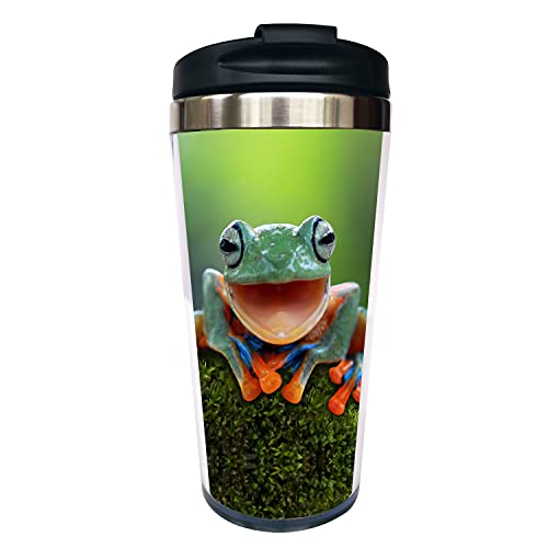 NVJUI JUFOPL Tree Frog Travel Coffee Mug With Flip Lid, Stainless Steel, Vacuum Insulated, Water Bottle Cup 15 oz