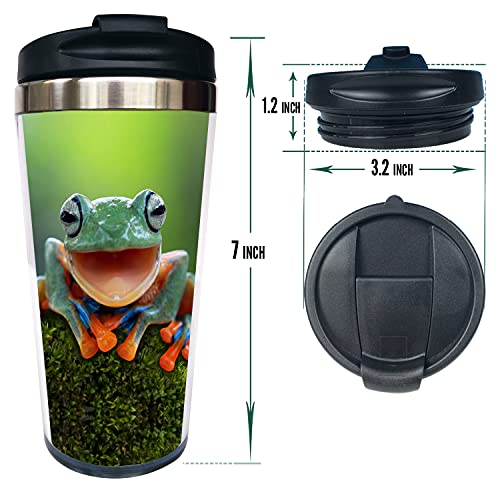 NVJUI JUFOPL Tree Frog Travel Coffee Mug With Flip Lid, Stainless Steel, Vacuum Insulated, Water Bottle Cup 15 oz