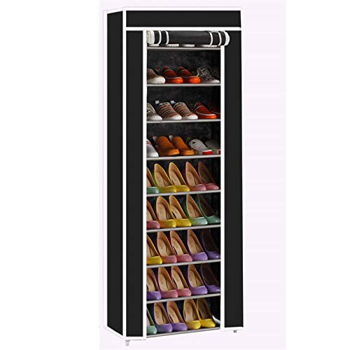 WINGOOD Room-Saving 9 Lattices 10 Tiers Non-Woven Fabric Shoe Rack Shoes Organizer (Black)