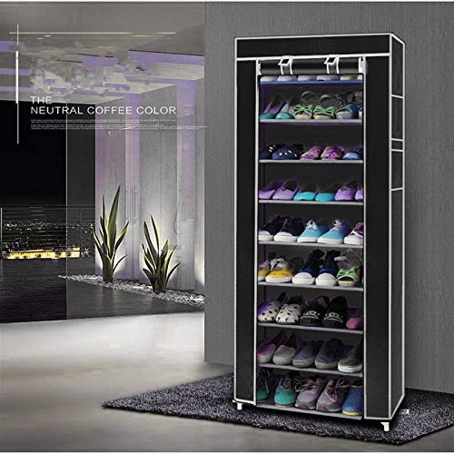 WINGOOD Room-Saving 9 Lattices 10 Tiers Non-Woven Fabric Shoe Rack Shoes Organizer (Black)