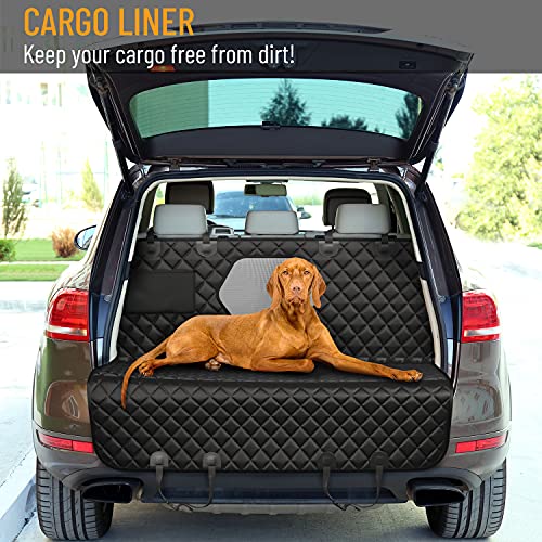 Active Pets Back Seat Cover for Dogs - Standard Dog Hammock for Car w/Mesh Window - Non-Slip, Waterproof Back Seat Protector for Travel - Black