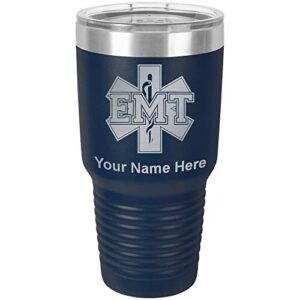 lasergram 30oz vacuum insulated tumbler mug, emt emergency medical technician, personalized engraving included (navy blue)