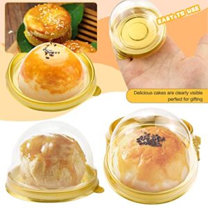 Pralb 100 Set Clear Plastic Mini Cupcake Boxes Muffin Pod Dome Muffin Single Container Box Wedding Birthday Gifts Supplies,3.1“ X 2” for Cheese Pastry Dessert Mooncake (round, gold)