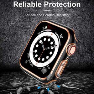 Charlam Compatible with Apple Watch Case 44mm SE Series 6 5 4 with Tempered Glass Screen Protector, 2 Pack Classy Slim Overall Guard Case Cover, Rose Gold Edge Black & Rose Gold Edge White Bumper