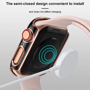 Charlam Compatible with Apple Watch Case 44mm SE Series 6 5 4 with Tempered Glass Screen Protector, 2 Pack Classy Slim Overall Guard Case Cover, Rose Gold Edge Black & Rose Gold Edge White Bumper