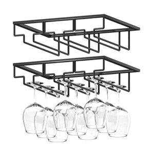 Wine Glass Rack, 2 Pack Under Cabinet Stemware Rack Wine Glass Holder, 3 Rows Black Metal Wine Glass Storage Hanger Under Shelf for Cabinet Kitchen Bar