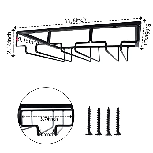 Wine Glass Rack, 2 Pack Under Cabinet Stemware Rack Wine Glass Holder, 3 Rows Black Metal Wine Glass Storage Hanger Under Shelf for Cabinet Kitchen Bar