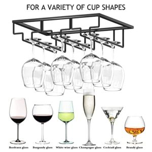 Wine Glass Rack, 2 Pack Under Cabinet Stemware Rack Wine Glass Holder, 3 Rows Black Metal Wine Glass Storage Hanger Under Shelf for Cabinet Kitchen Bar