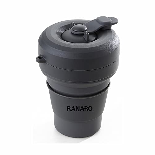 RANARO Silicone Collapsible Coffee Cups Sports Water Bottle Portable Leak Proof Water Bottle for Travel, Gym, Yoga 350ml-12OZ