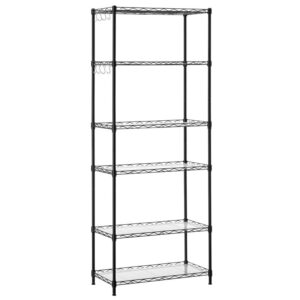 songmics 6-tier metal storage shelves, wire shelving unit, adjustable shelves, garage shelving, kitchen, living room storage rack, shelf liners, 8 hooks, total max. load 264 lb, black ulgr066b01