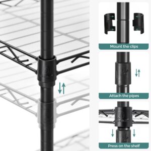 SONGMICS 6-Tier Metal Storage Shelves, Wire Shelving Unit, Adjustable Shelves, Garage Shelving, Kitchen, Living Room Storage Rack, Shelf Liners, 8 Hooks, Total Max. Load 264 lb, Black ULGR066B01