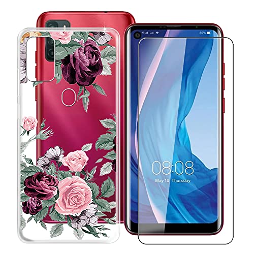 HHUAN Phone Case for Ulefone Note 11P (6.55 inch) with Tempered Glass Screen Protector, Clear Anti-Yellowing Soft Silicone TPU Back Shell, for Ulefone Note 11P Anti-Scratch Bumper Cover - YQ12