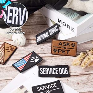 10 Pieces Service Dog Patches Ask to Do Not Pet Patch Vest Removable Tactical Pet in Training Hook and Loop Harness American Flag Patch Set (Delicate Style)