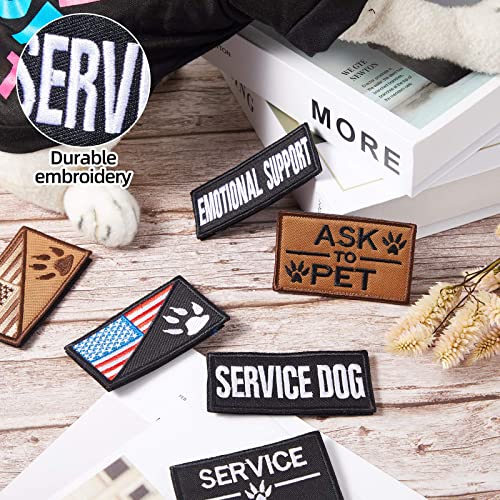 10 Pieces Service Dog Patches Ask to Do Not Pet Patch Vest Removable Tactical Pet in Training Hook and Loop Harness American Flag Patch Set (Delicate Style)