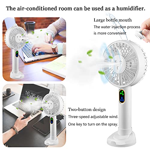 Handheld Spray Fan, HMCOF Portable Fan Rechargeable, USB Personal Fan with Mobile Phone Holder, 2000mAh 3-Speed Adjustable Cooling Spray Humidifier Suitable for Indoor and Outdoor Use