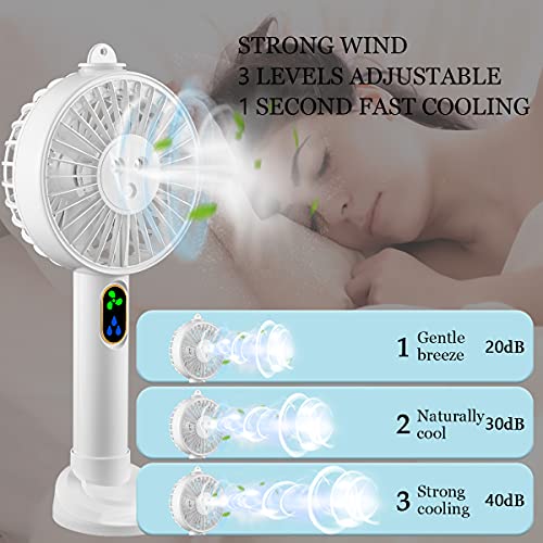 Handheld Spray Fan, HMCOF Portable Fan Rechargeable, USB Personal Fan with Mobile Phone Holder, 2000mAh 3-Speed Adjustable Cooling Spray Humidifier Suitable for Indoor and Outdoor Use