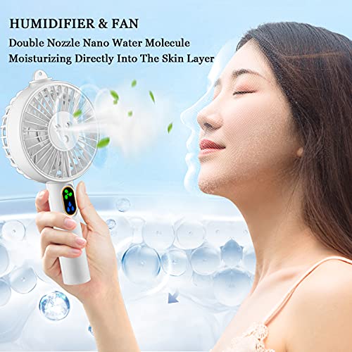 Handheld Spray Fan, HMCOF Portable Fan Rechargeable, USB Personal Fan with Mobile Phone Holder, 2000mAh 3-Speed Adjustable Cooling Spray Humidifier Suitable for Indoor and Outdoor Use